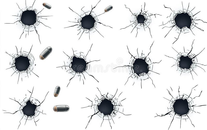 Bullet Holes Scattered Across a White Surface with Bullets Positioned ...