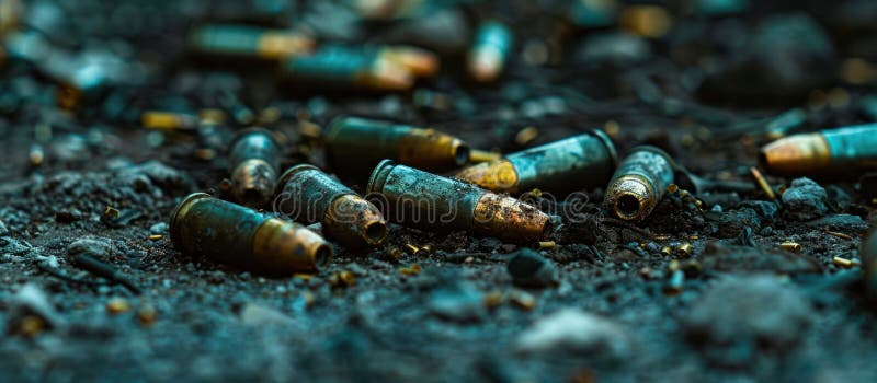 Cluster of Bullet Shells on Ground Stock Image - Image of casings ...