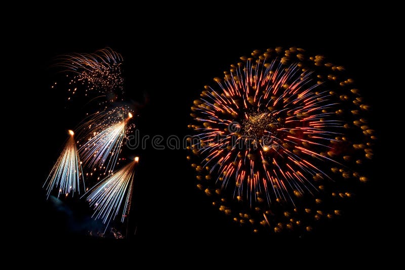 Multiple Bursts of Fireworks on Night Sky Stock Image - Image of ...
