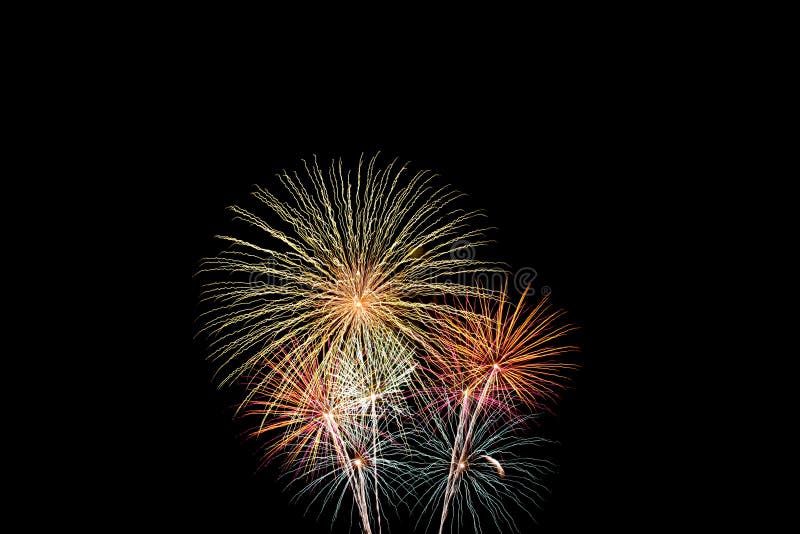 Multiple Bursts of Green Gold Fireworks Stock Image - Image of black ...