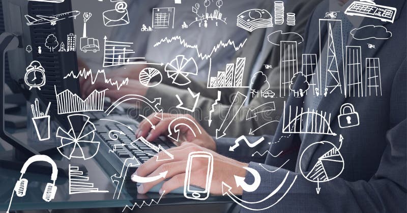 Multiple Business Concept Icons Against Mid Section of Businesspeople ...