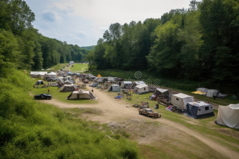 Multiple Campsites, Each with Unique Setup and Activities Stock Image ...