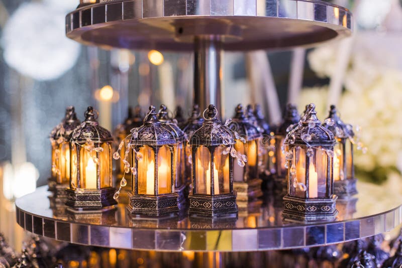 Candles Illuminate a Table at Night Stock Image - Image of tranquil ...