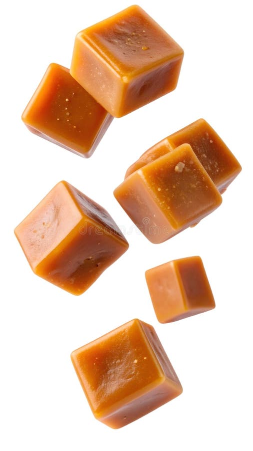 Multiple Caramel Cubes Levitating Transparent Background Stock Photos ...