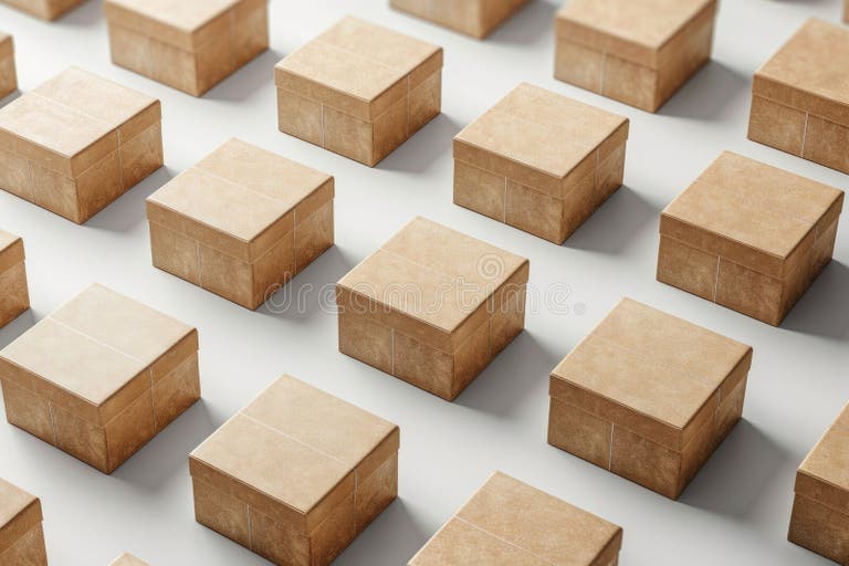 Multiple Cardboard Boxes Arranged in a Grid Pattern on White Background ...