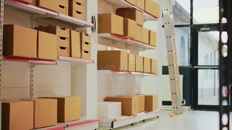 Multiple Carton Boxes Placed on Shelves in Warehouse Stock Video ...