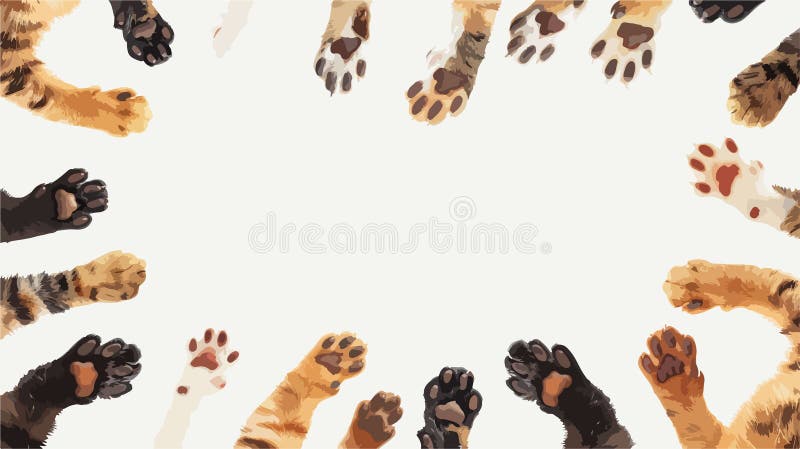 Multiple Cat Paws with Empty Space for Text. Adorable Pets and Feline ...