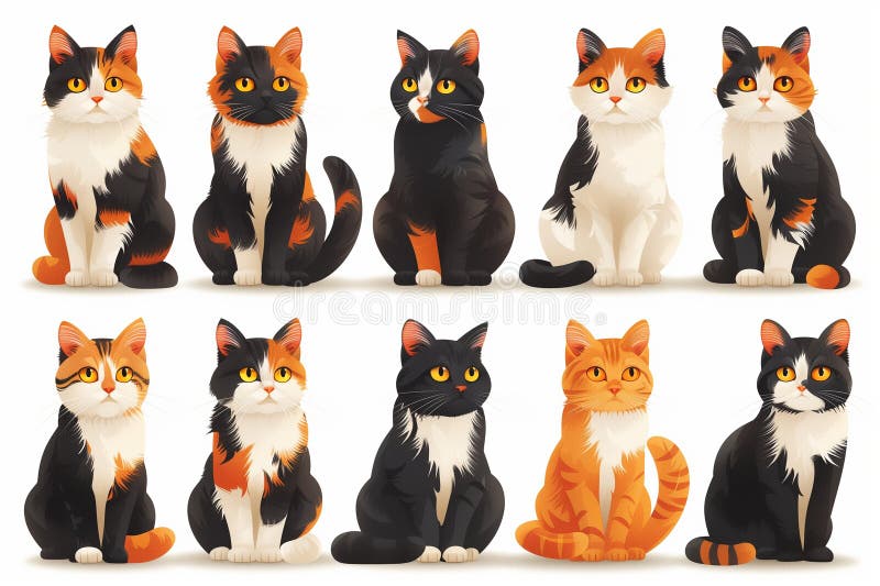 Multiple Cats Sitting in a Row Next To Each Other Stock Photo - Image ...