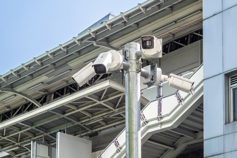 Multiple CCTV Cameras Mounted on Post Stock Image - Image of security ...