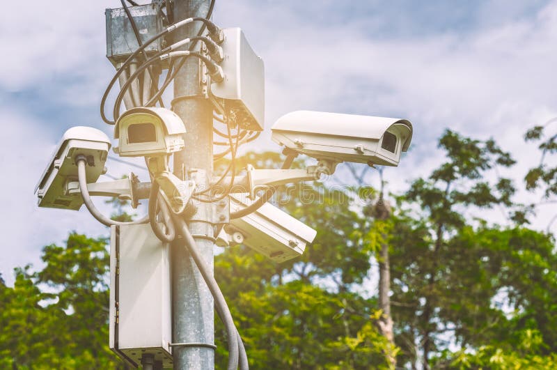 Multiple CCTV Installed on Metal Pole Stock Photo - Image of install ...