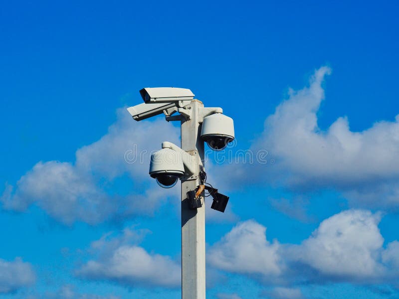 CCTV Security Cameras, Blue Sky and White Clouds Stock Photo - Image of ...