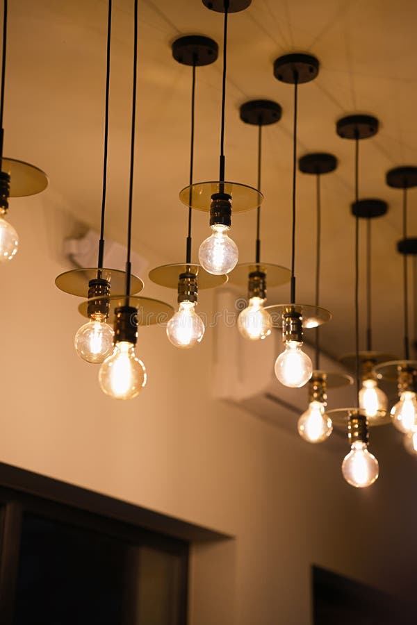 Multiple Ceiling Lamps in Close Up Stock Photo - Image of lighting ...