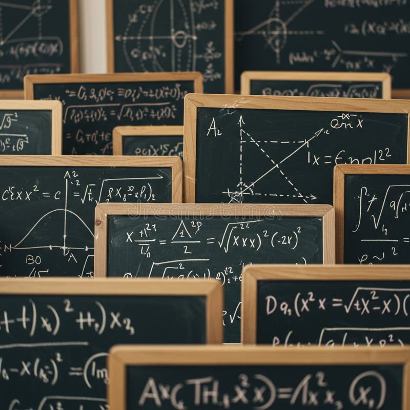 Multiple Chalkboards Filled with Mathematical Equations and Graphs are ...