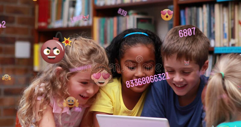 Multiple Changing Numbers and Face Emojis Floating Against Students ...