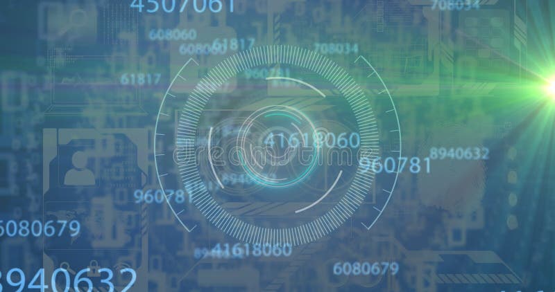 Multiple Changing Numbers and Green Spot of Light Against Round Scanner ... Multiple Changing Numbers and Green Spot of Light Against Round Scanner ...