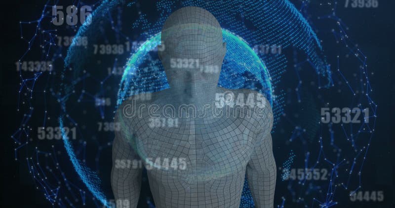 Multiple Changing Numbers and Male Human Body Model Against Globe of ... Multiple Changing Numbers and Male Human Body Model Against Globe of ...