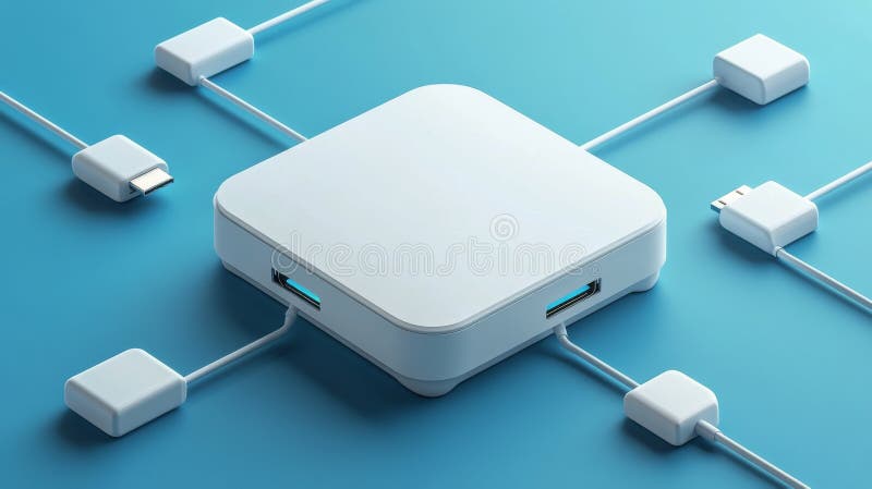 Multiple Charging Cables Connected To a Compact Power Hub on a Blue ...