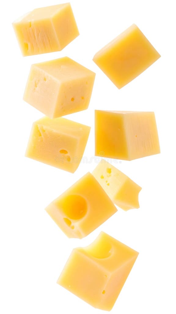 Multiple Cheese Cubes Falling on Transparent Background Stock Photo ...