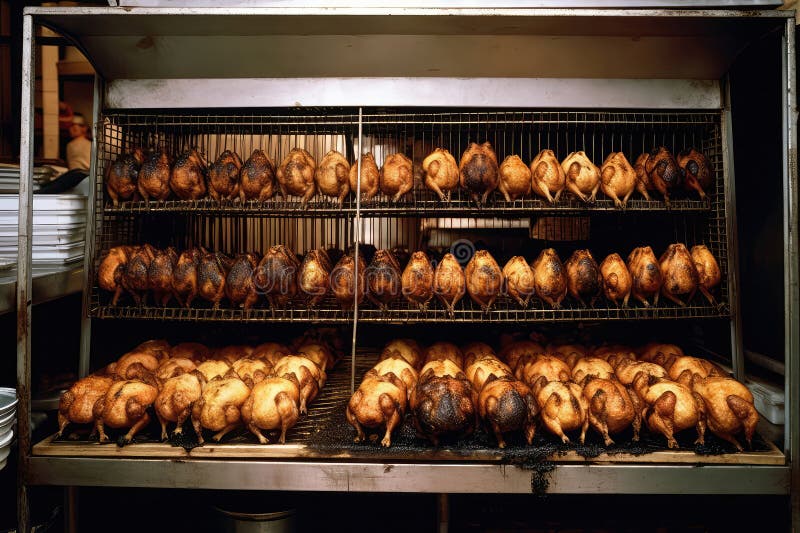 Multiple Chickens that are Cooked in Metal Rack in an Oven. Generative ...