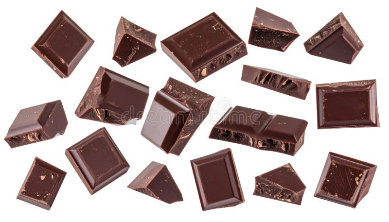 Multiple Chocolate Chunks Falling Transparent Background Stock Photos ...