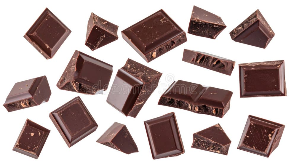 Multiple Chocolate Chunks Falling with Transparent Background Stock ...