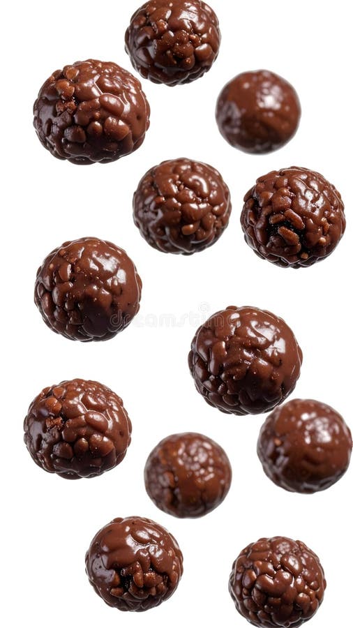 Multiple Chocolate Rice Balls Falling on Transparent Background Stock ...