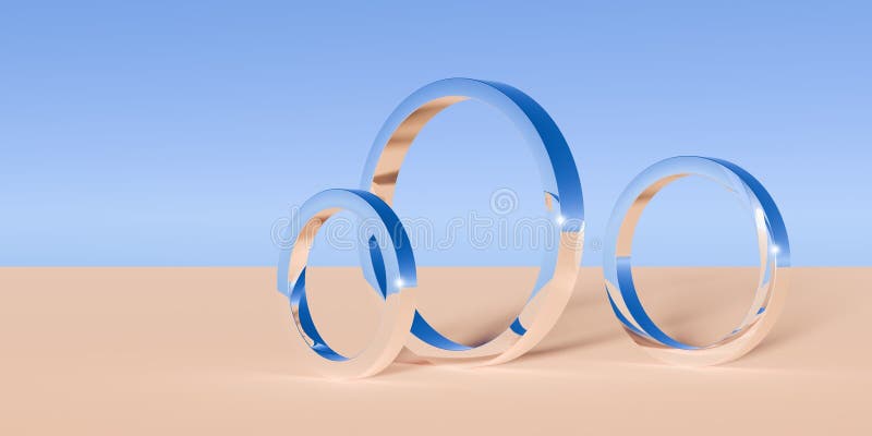 Multiple Chrome Retro Rings Objects in Surreal Abstract Desert ...