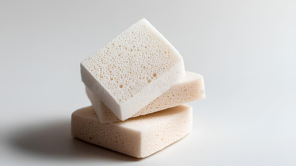 Multiple Clean Sponges Stacked on a Flat Surface with Soft Lighting and ...
