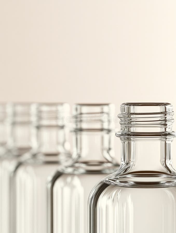 Multiple Clear Glass Bottles Aligned Symmetrically. Stock Illustration ...