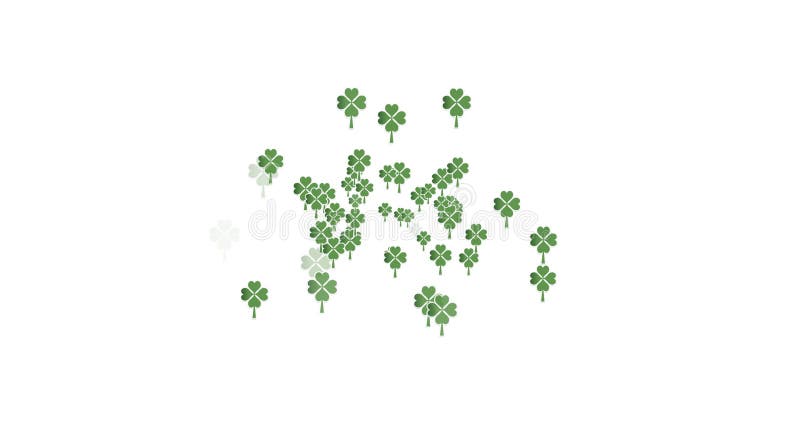Multiple Clover Leaves Floating and Green Light Trails Against White ...