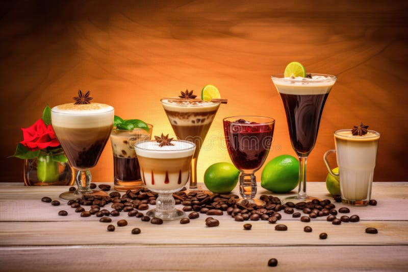 Multiple Coffee-based Drinks Adorned with Swirling Cream, Offering a ...
