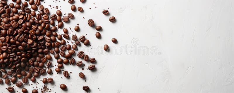 Multiple Coffee Beans Scattered on a Plain White Surface, Creating a ...