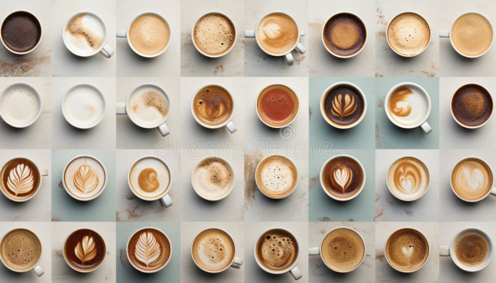 Multiple Coffee Mugs Arranged on a White Stone Table, Captured from an ...