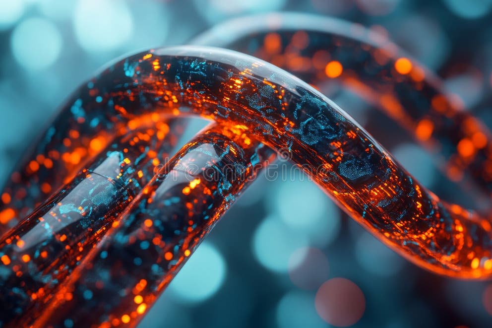 Multiple Colored Fiber Optics in a Closeup View of a Technological ...