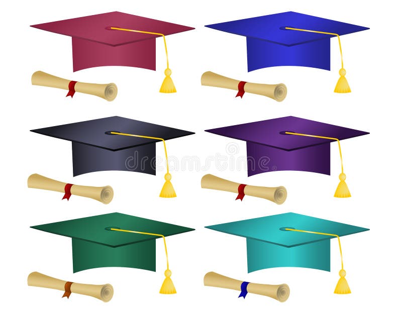 Multiple Colored Graduation Hats & Diplomas Stock Vector - Illustration ...