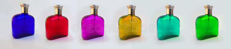 Multiple Colored Perfume Bottles Isolated on White Stock Image - Image ...