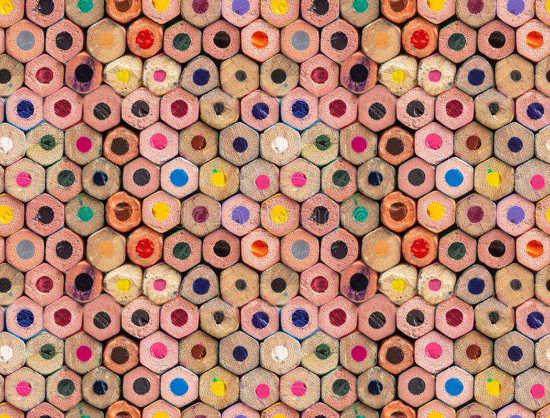 Multiple Colored Wooden Crayons Bottom Arranged in Seamless Pattern ...