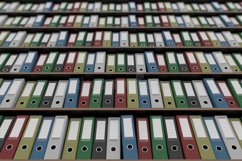 Multiple Colorful Office Binders on Shelves, Part of the Set. 3D ...