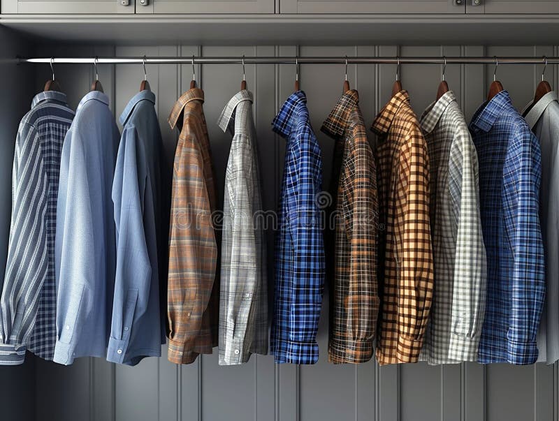 Multiple Colorful Shirts Hanging on the Wardrobe Stock Illustration ...