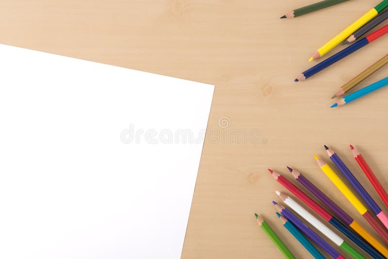 Multiple Colour Pencils on the Wood Texture Table Stock Image - Image ...