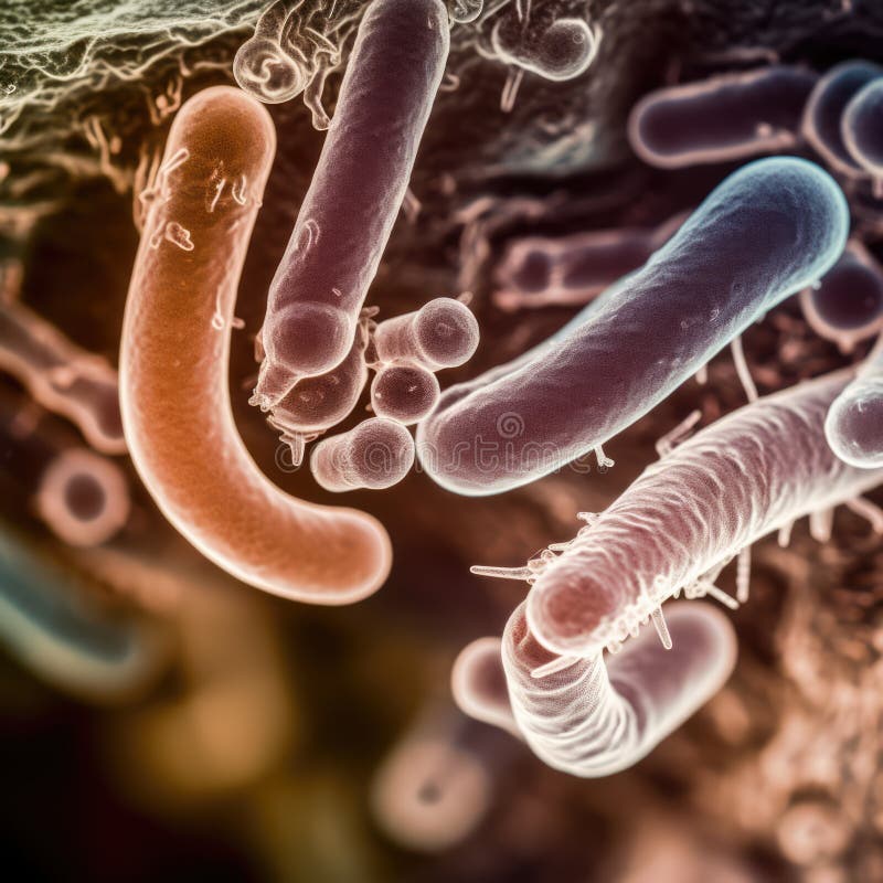 Multiple and Colourful Bacteria Cells on Black Background, Created ...