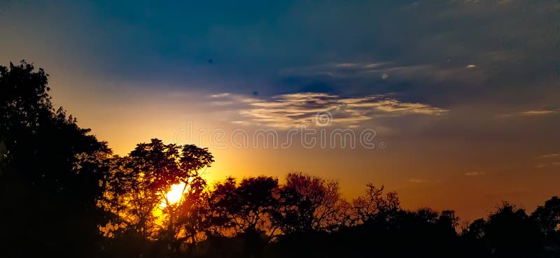 Multiple Colours Sky Sun Light Dark Clouds in Indian Village Evening ...