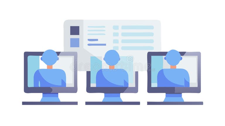 Multiple Computer Monitors Displaying Data, Digital Workflow, Vector ...