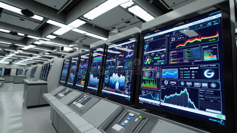 Multiple Computer Screens Showing Data Analytics in Professional ...