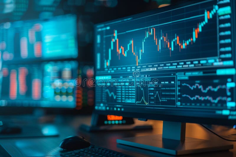 Several Computer Screens Showing Advanced Financial Data Analysis ...