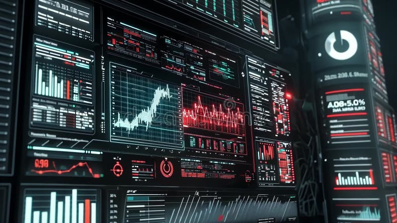 Futuristic Cybersecurity Control Panel Monitoring Network Activity and Data Traffic Stock ...