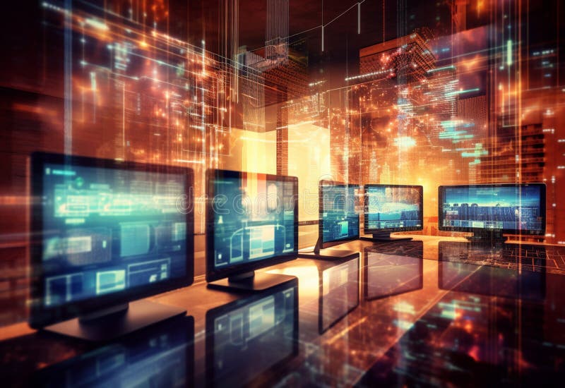 A Computer Screens and Wires Futuristic Environment a Cybersecurity ...