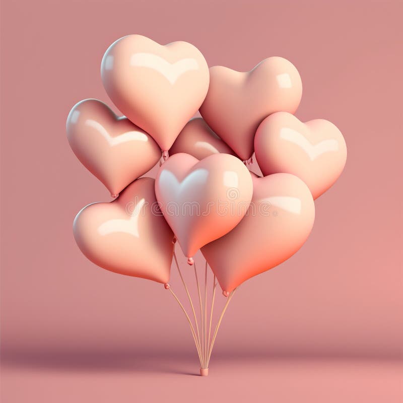 Multiple Cream Heart Balloons on Pink Background, Created Using ...