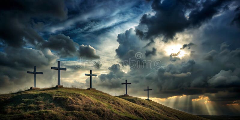 Multiple Crosses on a Dark Hill Under a Brooding Stormy Sky AI-Created ...