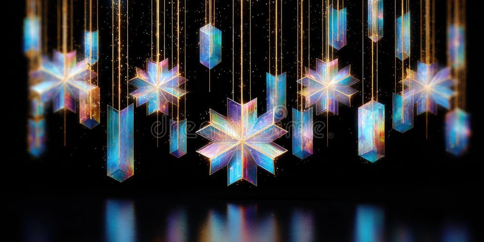 Multiple Crystal Prisms Hanging from Ceiling, Reflecting Light in an ...